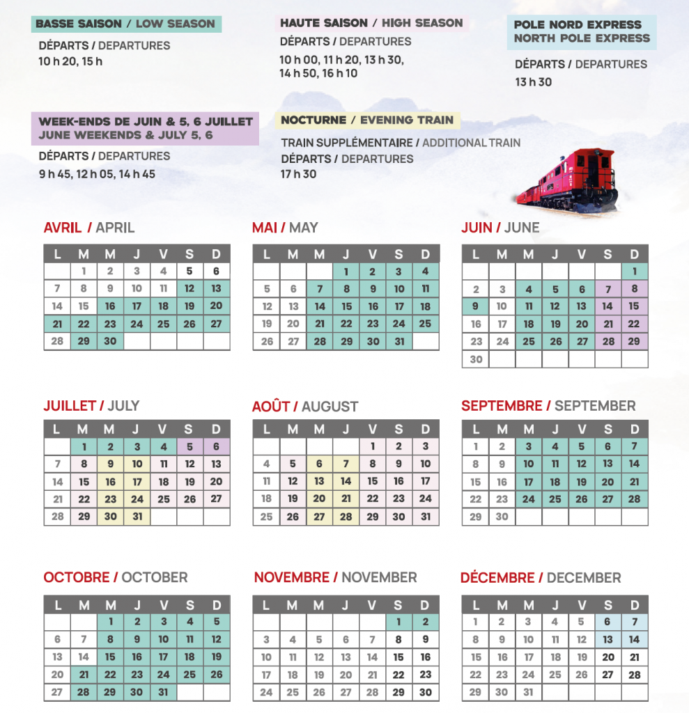 Calendar & Timetable - Le Petit Train de La Mure